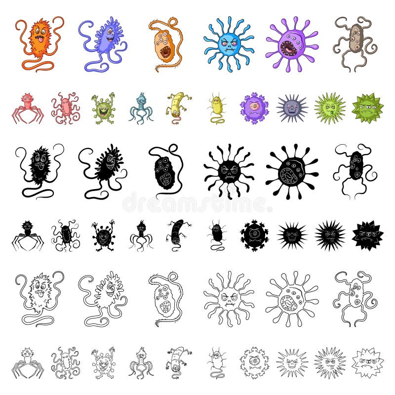 Types of Funny Microbes Cartoon Icons in Set Collection for Design ...