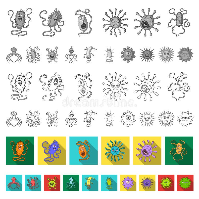 Types of Funny Microbes Flat Icons in Set Collection for Design ...