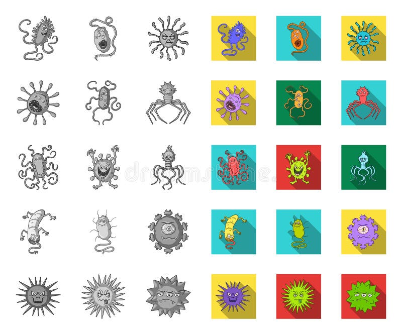 Types of Funny Microbes Mono,flat Icons in Set Collection for Design ...