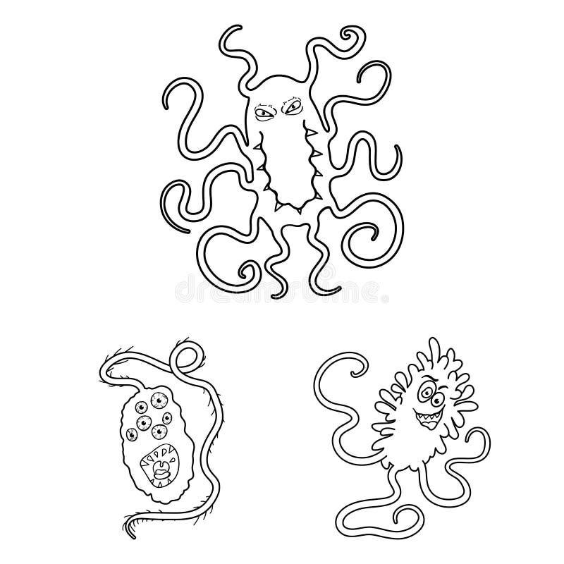 Types of Funny Microbes Outline Icons in Set Collection for Design ...