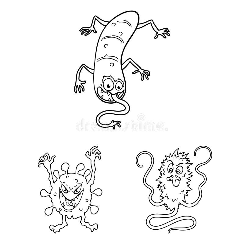 Types of Funny Microbes Outline Icons in Set Collection for Design ...