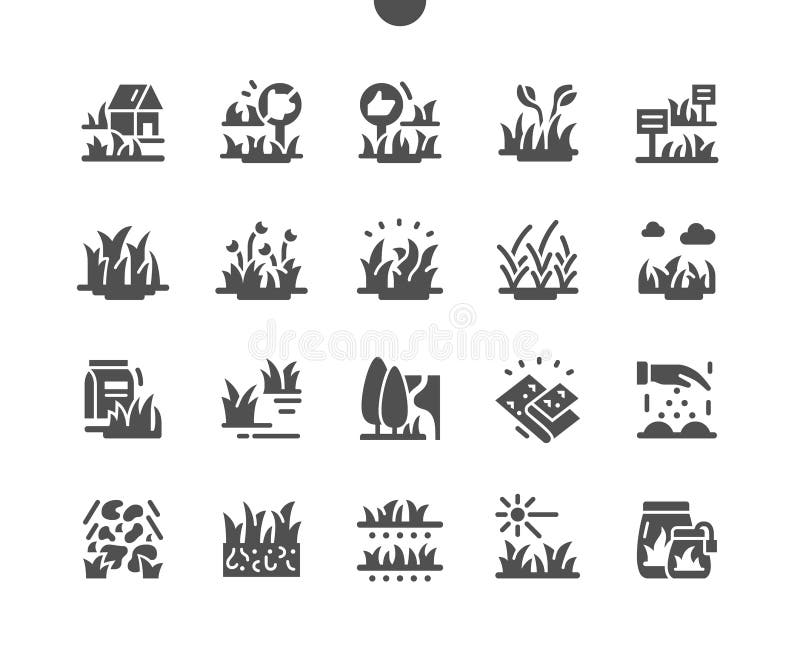Types Garden Grass Well-crafted Pixel Perfect Vector Solid Icons Stock ...