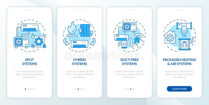 Types of HVAC Systems Blue Onboarding Mobile App Screen Stock Vector ...