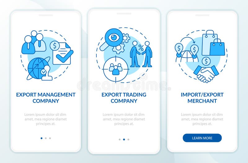 Types of Import and Export Business Blue Onboarding Mobile App Screen ...