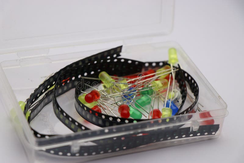 Types of LED Component in a Box. SMD Component and Multicolor LED Diode ...