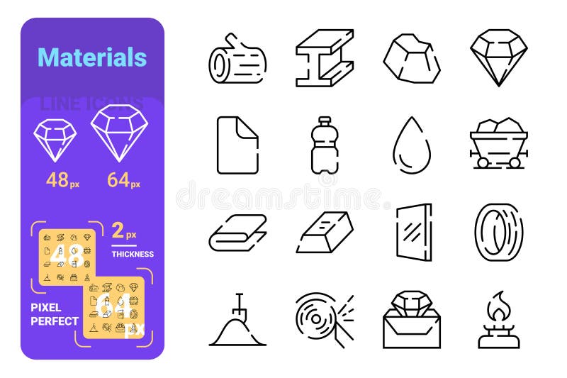 Materials Line Icons, Signs, Vector Set, Outline Illustration Concept ... Materials Line Icons, Signs, Vector Set, Outline Illustration Concept ...