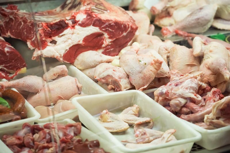 Types of Meat in a Butcher Shop Stock Image - Image of butchery, veal ...
