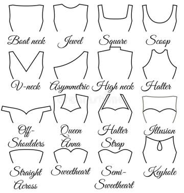Types of Neck Cuts Outlines Stock Vector - Illustration of evening ...