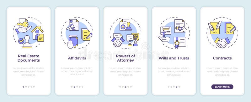 Types of Notarization Documents Onboarding Mobile App Screen Stock ...