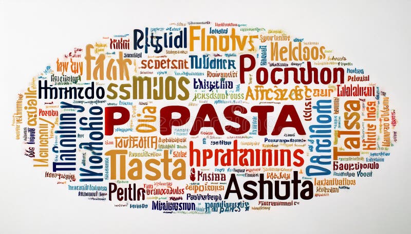 Types of Pasta Text Cloud. Horizontal Word Cloud with Different Types ...