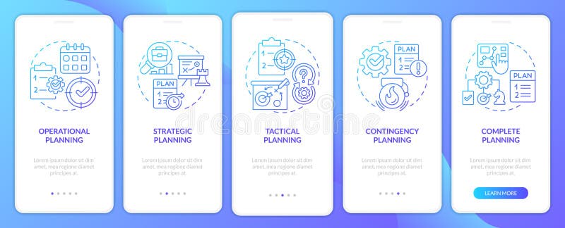 Types of Plans Blue Gradient Onboarding Mobile App Screen Stock Vector ...
