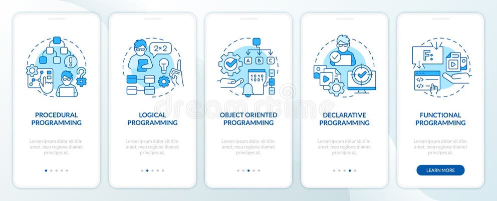 Types of Programming Paradigms Blue Onboarding Mobile App Screen Stock ...