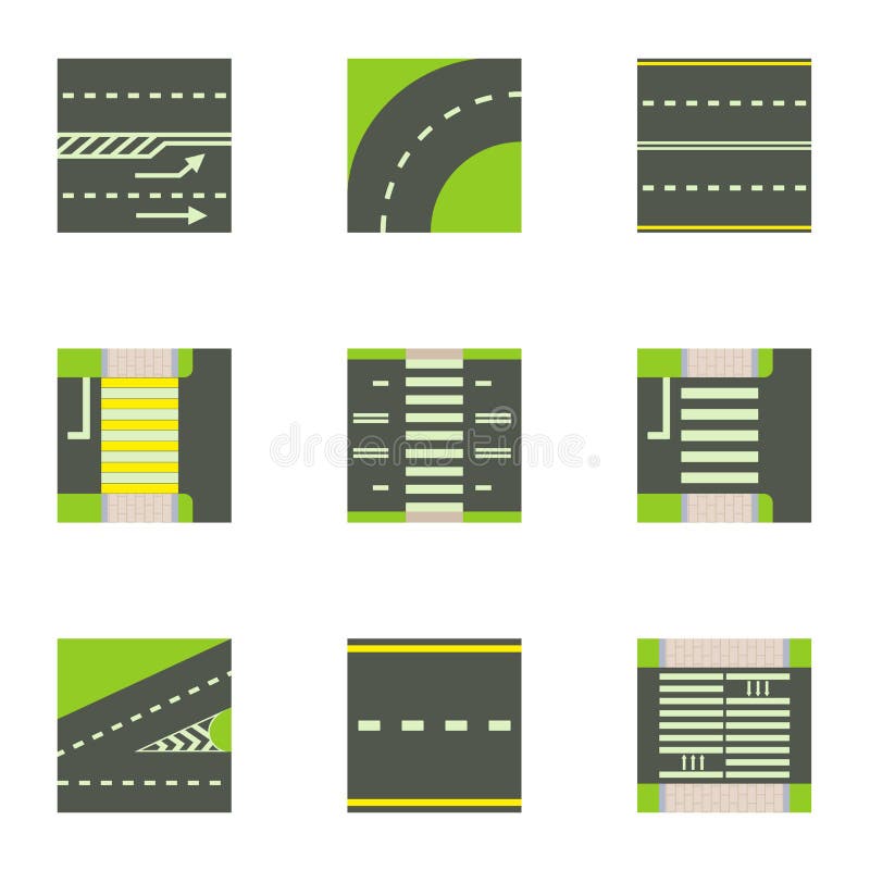 Types of Road Icons Set, Cartoon Style Stock Vector - Illustration of ...