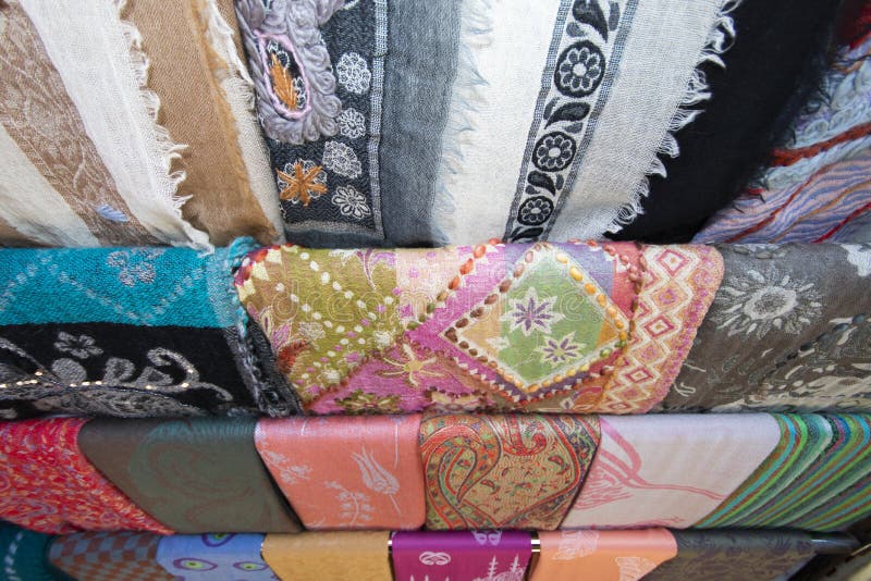 Types of Shawls with Different Patterns. Close-up. Stock Image - Image ...