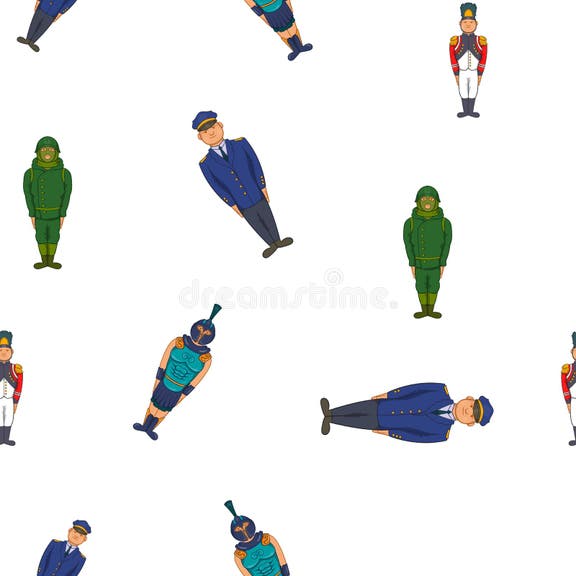 Types of Soldiers Pattern, Cartoon Style Stock Vector - Illustration of ...
