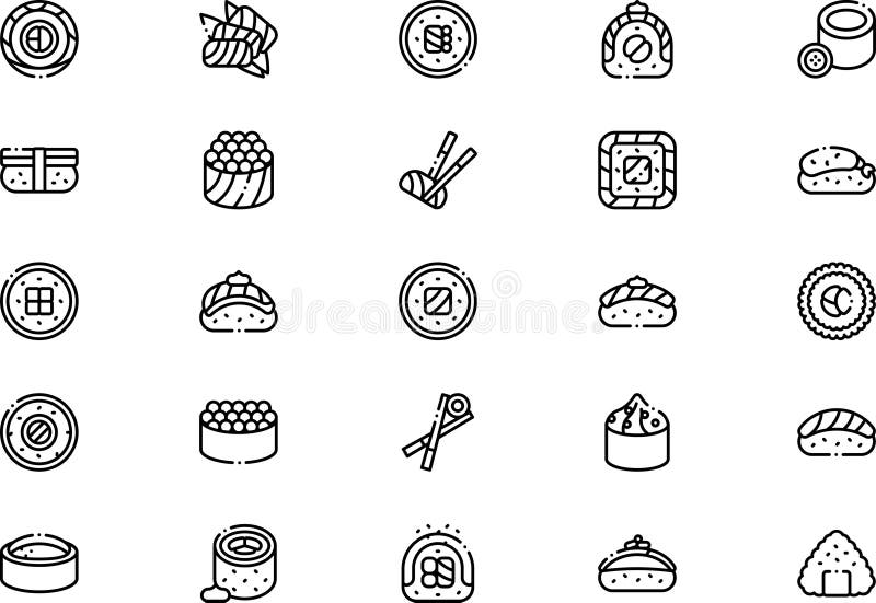 Types of Sushi Icons Collection is a Vector Illustration with Editable ...
