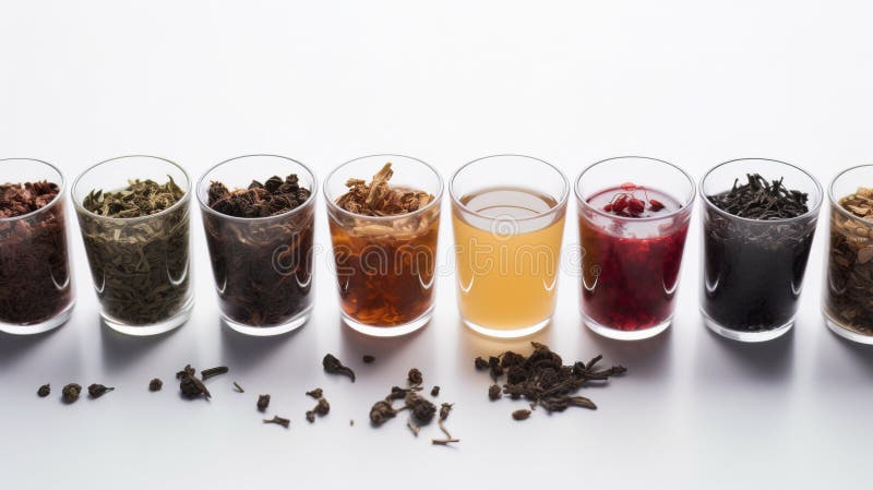 Types of Tea in a Cup and Leaves, Therapeutic Tonic Drink, White ...