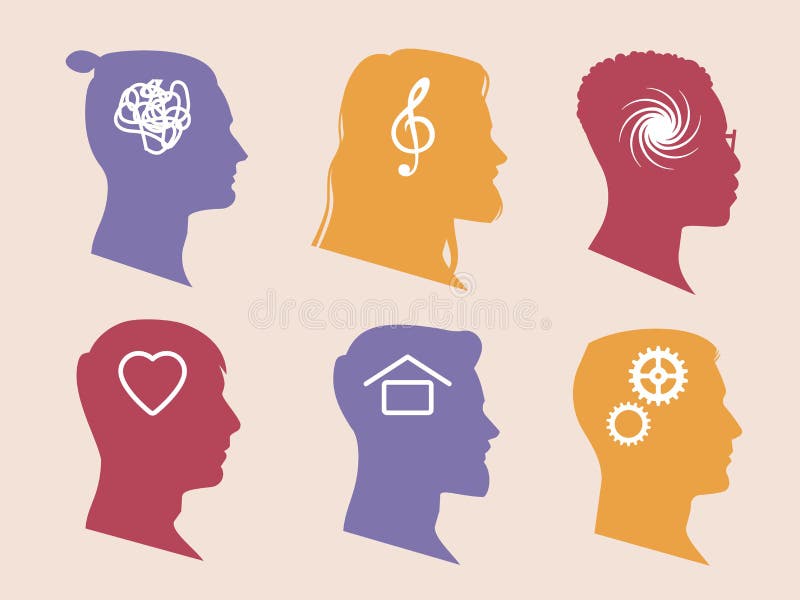 Types of Thinking. Men and Woman Side View Faces Silhouettes, Different ... Types of Thinking. Men and Woman Side View Faces Silhouettes, Different ...