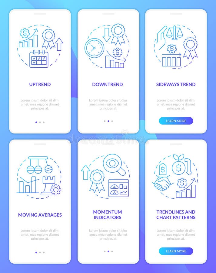 Types Of Trends Blue Gradient Onboarding Mobile App Screen Set Stock Vector Illustration Of