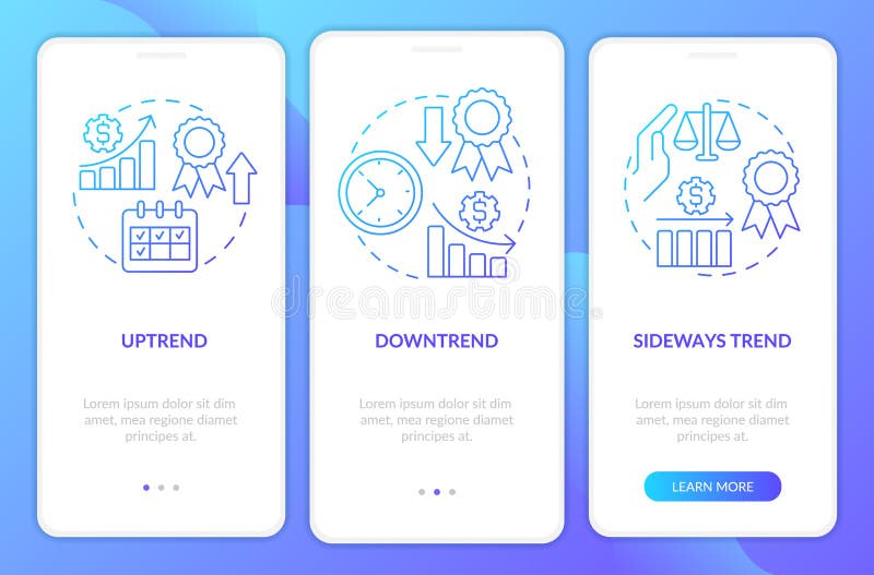 Types Of Trends Blue Gradient Onboarding Mobile App Screen Stock Vector Illustration Of Mockup