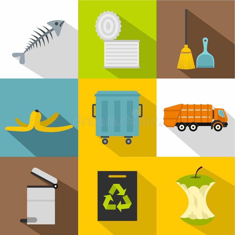 Types of Waste Icons Set, Simple Style Stock Vector - Illustration of ...