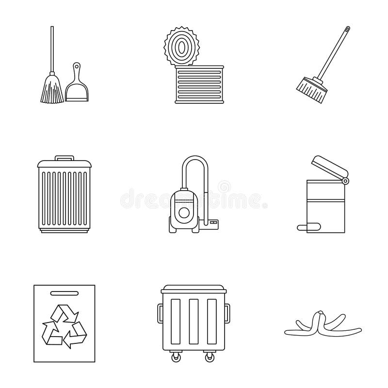 Types of Waste Icons Set, Outline Style Stock Vector - Illustration of ...