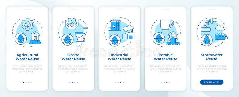 Types of Water Reuse Blue Onboarding Mobile App Screen Stock Vector ...