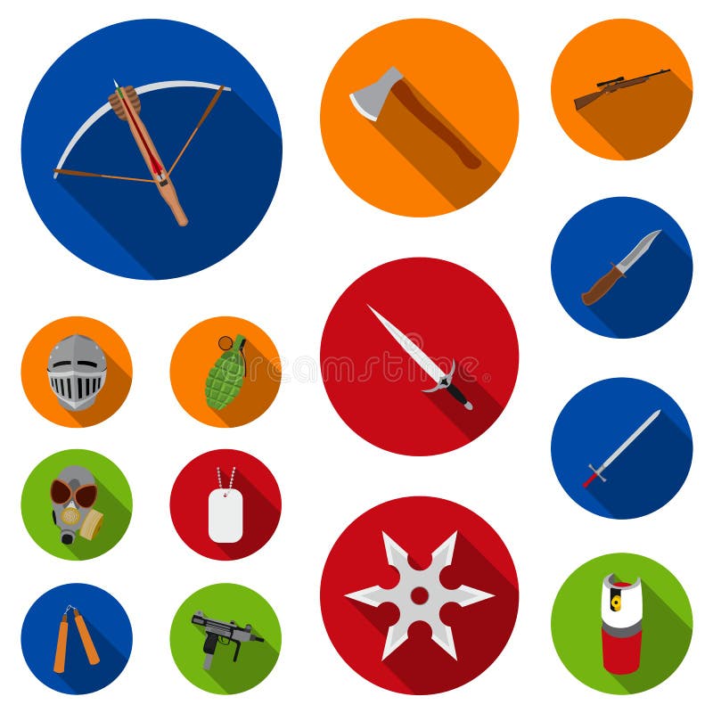 Types of Weapons Flat Icons in Set Collection for Design.Firearms and ...