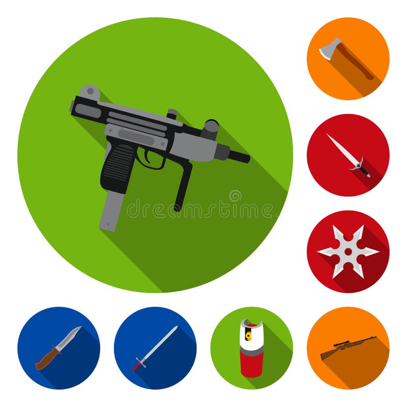 Types of Weapons Flat Icons in Set Collection for Design.Firearms and ...