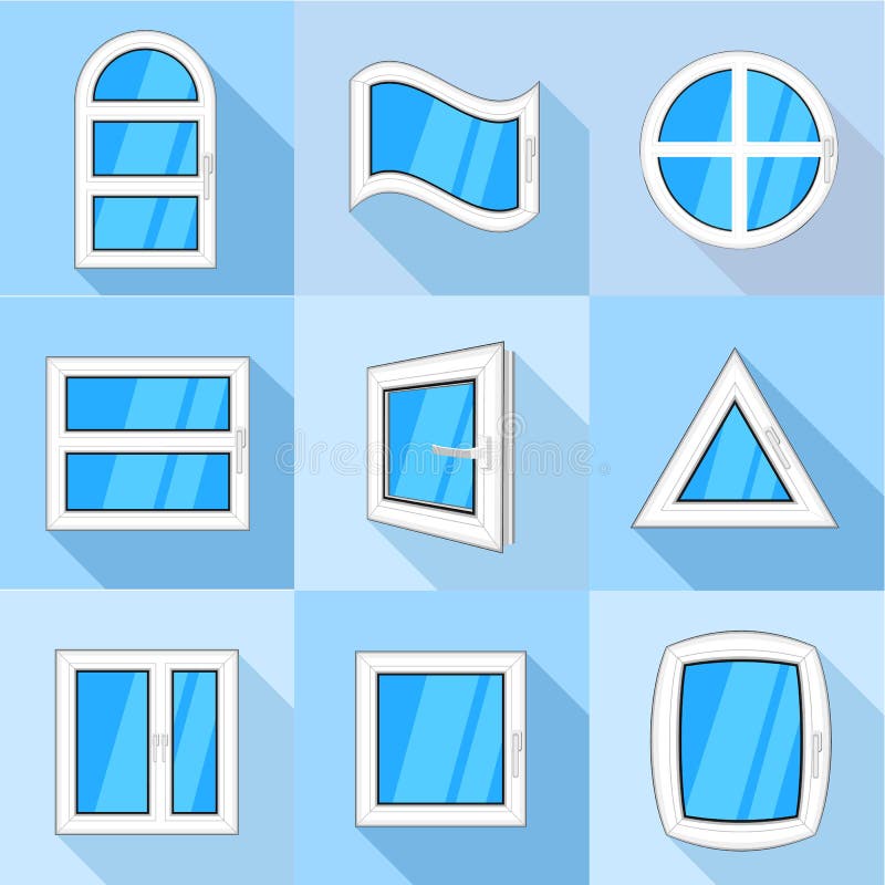 Types of Window Icons Set, Flat Style Stock Vector - Illustration of ...