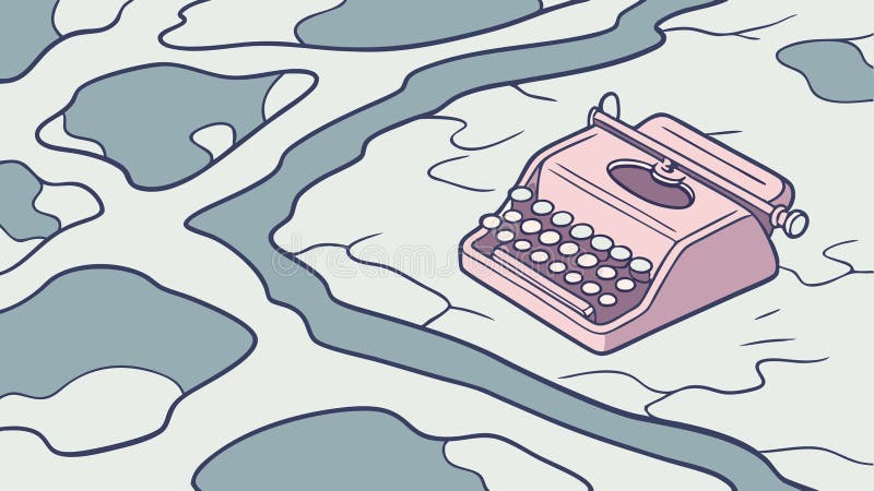 Typewriter on Abstract Map with River Patterns, Travel Writing, Vector ...