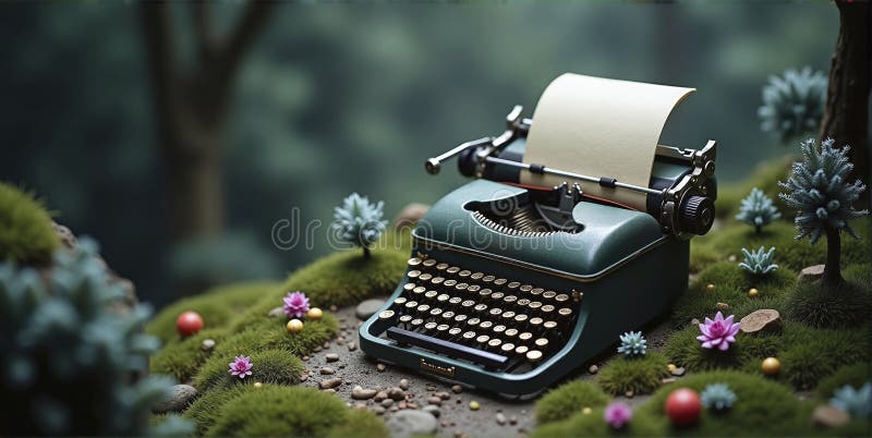 Typewriter of an Author Stands in an Imaginative Landscape, Inspiration ...