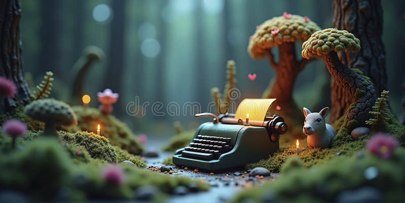 Typewriter of an Author Stands in an Imaginative Landscape, Inspiration ...