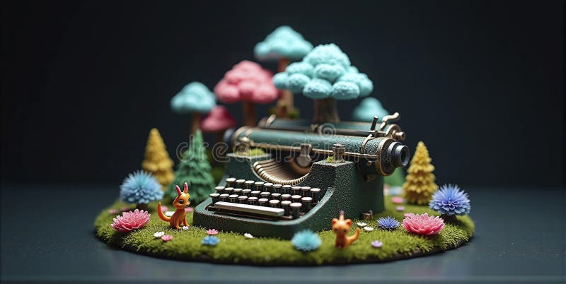 Typewriter of an Author Stands in an Imaginative Landscape, Inspiration ...