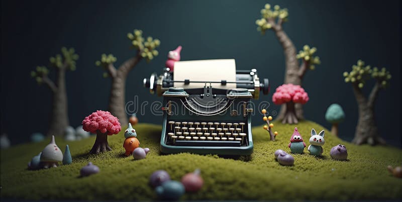 Typewriter of an Author Stands in an Imaginative Landscape, Inspiration ...