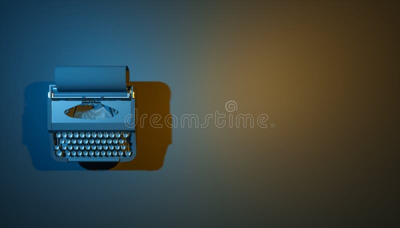 Typewriter on a Black Background in Blue and Yellow Lighting Stock ...