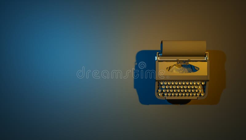 Typewriter on a Black Background in Blue and Yellow Lighting Stock ...