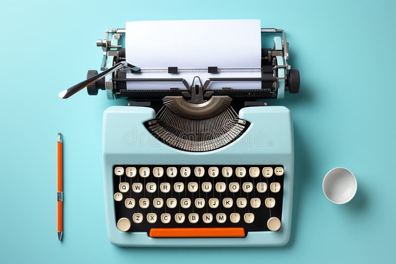 Typewriter on a Blue Table. View from the Top Stock Illustration ...