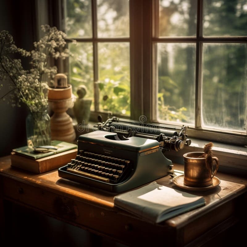Typewriter and Books by the Window Front View Scene. Generative AI ...