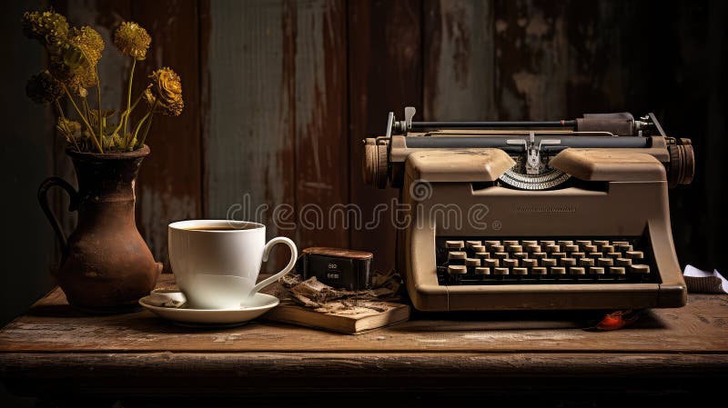 Typewriter Coffee Cup Computer Stock Illustration - Illustration of ...