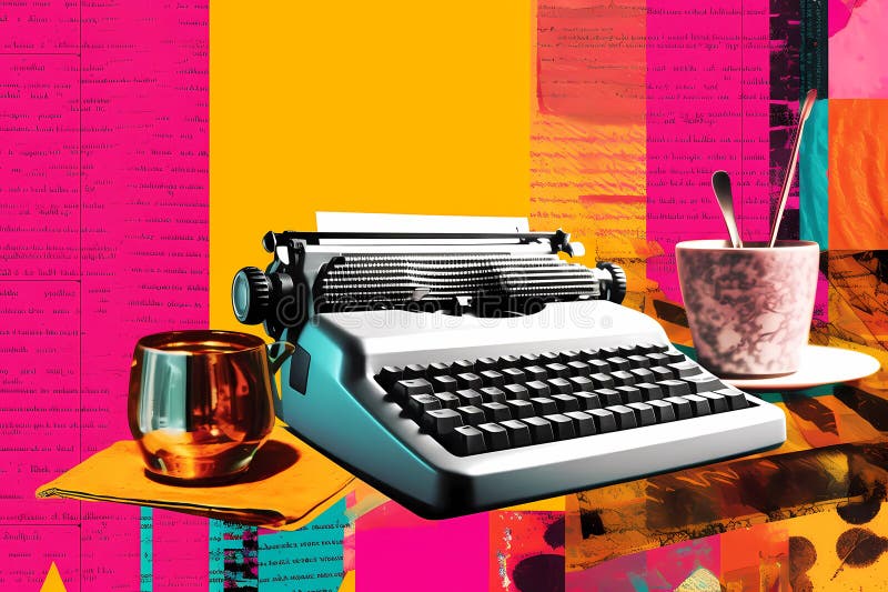 A Typewriter with a Cup of Coffee Next To it Magazine Collage Style AI ...