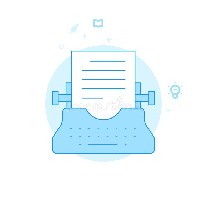 Typewriter Flat Vector Illustration, Icon. Light Blue Monochrome Design ...