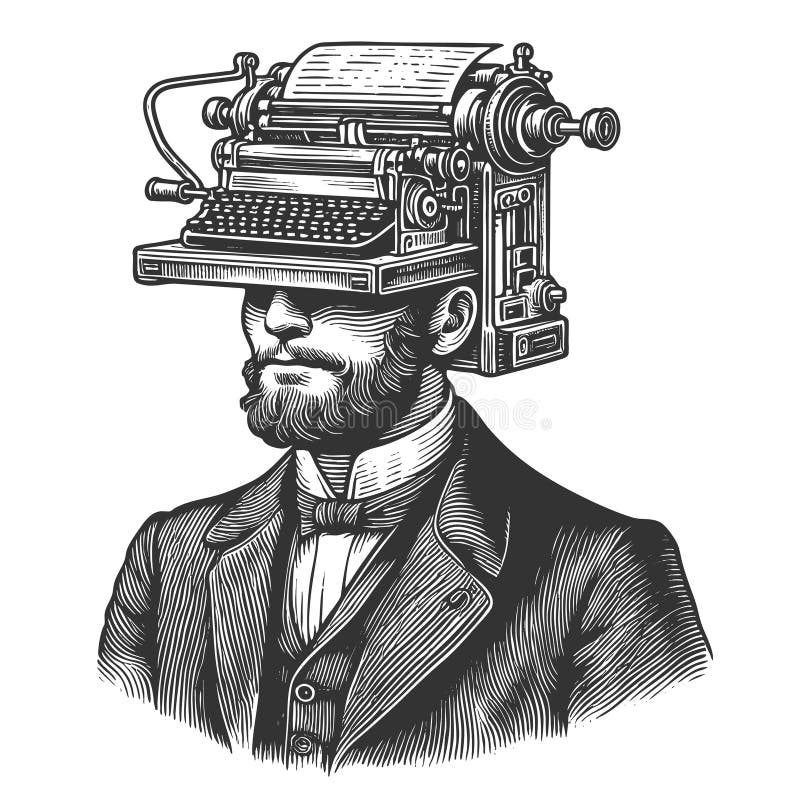 Typewriter Head Engraving Raster Illustration Stock Photo - Image of ...