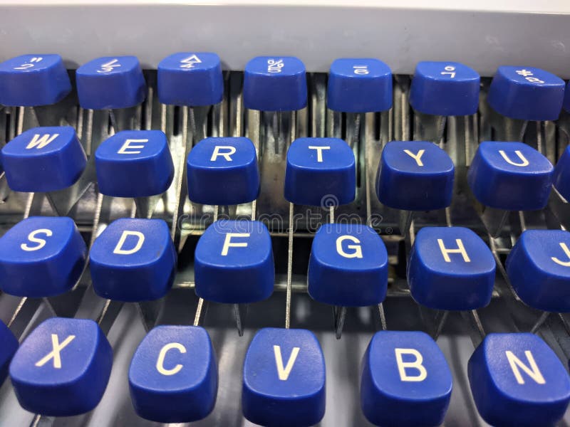 Typewriter Keyboard with Blue Keys Stock Image - Image of number ...