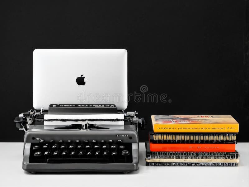 Typewriter with a laptop stock illustration. Illustration of retro ...
