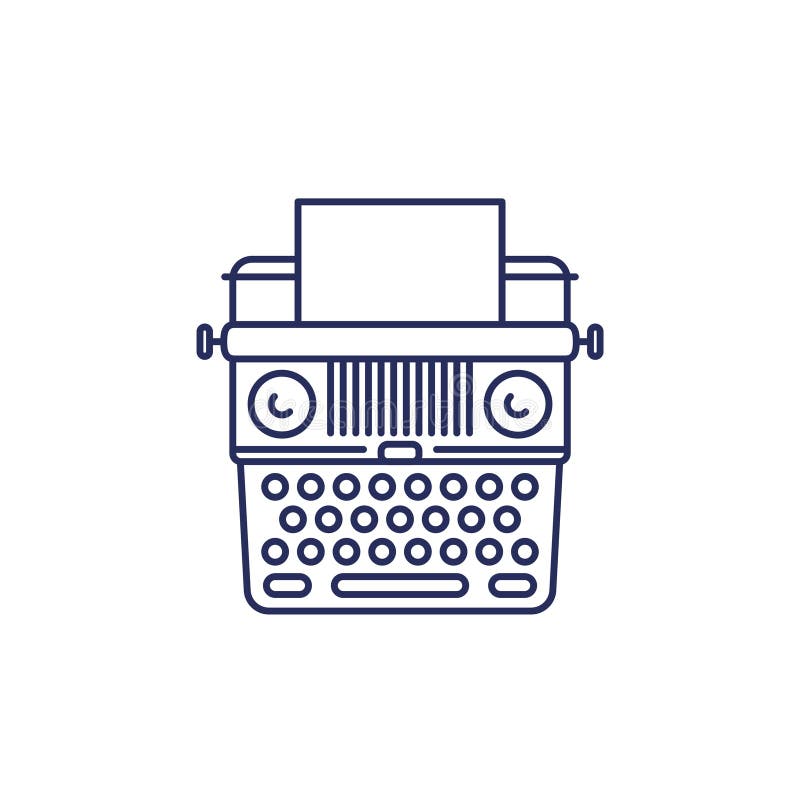 Typewriter Line Icon on White Stock Vector - Illustration of writer ...