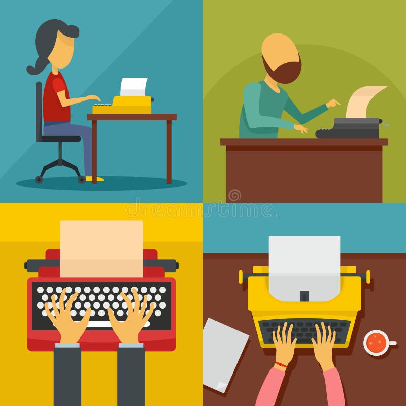 Typewriter Machine Old Mockup Set, Realistic Style Stock Vector ...