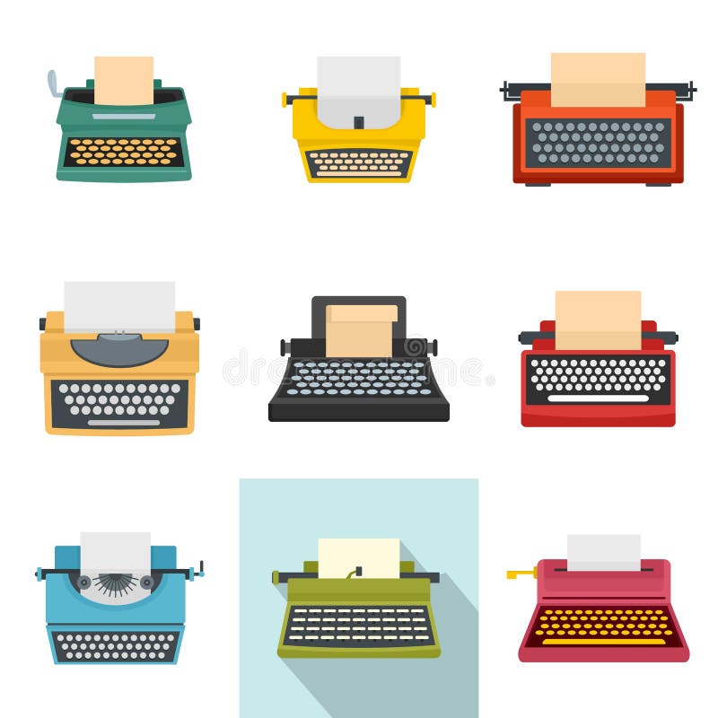 Typewriter Machine Keys Old Icons Set, Flat Style Stock Illustration ...