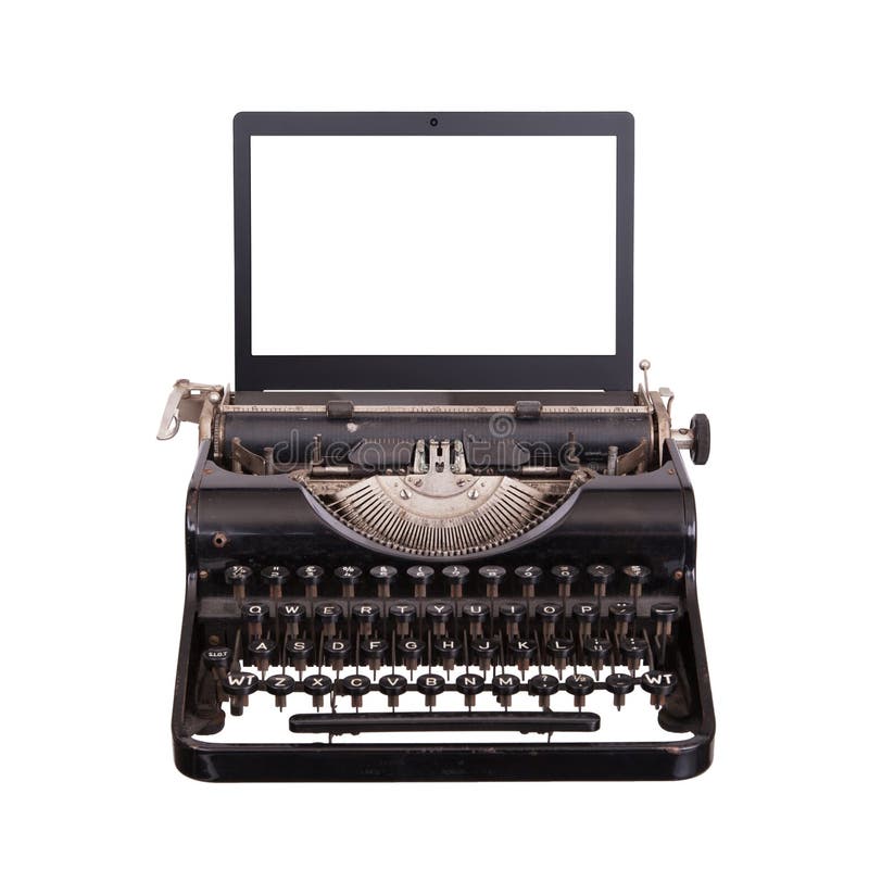 Typewriter with Modern Laptop Screen Stock Photo - Image of technology ...