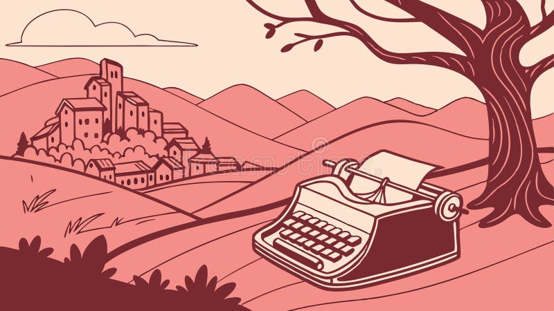 Typewriter in Mountainous Landscape with Bare Trees, Solitary Writing ...